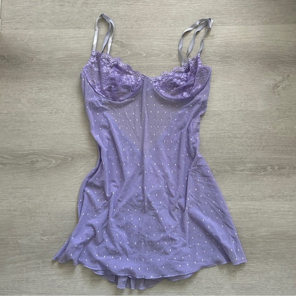 Dreamgirl Intimates And Sleepwear Dreamgirl Lavender Mesh Lace Flirty Slip Chemise Dress